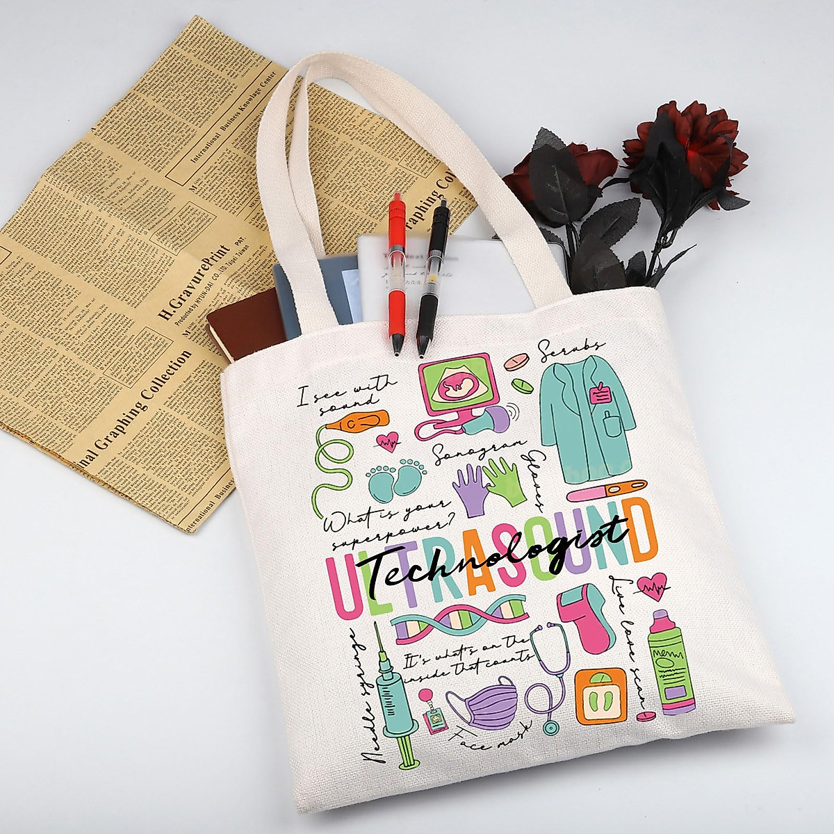 WSNANG Ultrasound Technologist Tote Bag Ultrasound Tech Gift RDMS Grad Reusable Grocery Bag Ultrasound Tech Graduation Gift (Ultrasound TB)