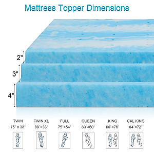 MUUEGM 4 Inches Memory Foam Mattress Topper Full Size,Gel Infused Memory Foam Cooling Ventilated Breathable Blue Mattress Pad Back Pain Relief