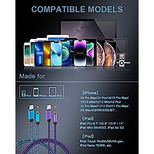 [2Pack/3.3ft] Lightning to 3.5mm iPhone Aux Cord, [Apple Mfi Certified] iPhone Aux Audio Cable for Car Home Stereo Speaker Headphone Compatible with iPhone 14 13 12 11 Pro Max Mini XR XS 8 iPad iPod