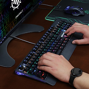 ENHANCE Pathogen 2 Blue Switch Mechanical Keyboard - Mechanical Gaming Keyboard with Fast 1ms Response Polling Rate with Integrated Wrist Rest, 26KRO & Anti-Ghosting, 7 LED Lighting Effects