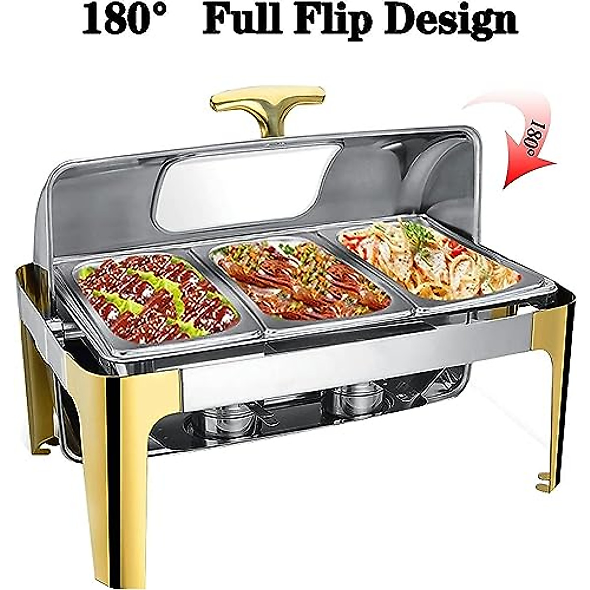 Stainless Steel Chafing Dishes with Lid for Parties 9L Commercial Food Warmer for Buffet, Buffet Server with 3 Kind of Warming Tray for Holidays, Catering, Home Dinners
