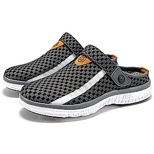 Clogs for Men Garden Shoes Women House Slippers Summer Walking Sandals Slip On Home House Shoes Arch Support Breathable Indoor Outdoor Mules Deep Grey, 8.5 Women/7 Men, Lable Size 39