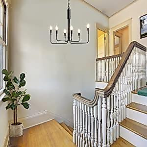 LOG BARN Black Chandelier, Modern Farmhouse Dining Room Lighting Fixtures Hanging, 25” Medium Rustic Pendant for Kitchen Island, Living Room