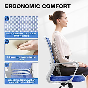 Office Chair - Ergonomic Office Chair Mid Back Office Desk Chair with Wheels Computer Chair with Lumbar Support Home Office Chair with Armrests for Adults, Blue