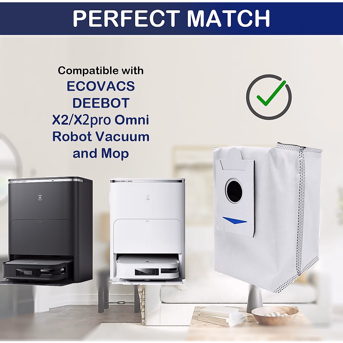 【12 Pack】Replacement x2 omni robot vacuum accessories Vacuum Bags Compatible with ECOVACS DEEBOT X2 Omni X2 PRO Omni Robot Vacuum Cleaner
