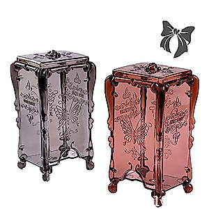 KCHENSUPLY Cotton Pad Holder Cotton Round Pad Dispenser Butterfly Design Pattern Translucent Cosmetics Make Up Cotton Pads Organizer with Cover Lid for Home Bathroom (Grey)