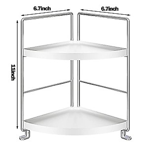KINGBERWI 2-Tier Bathroom Corner Counter Organizer, Makeup Storage Shelf Vanity Tray, Bathroom Sink Countertop Organizer, Silver
