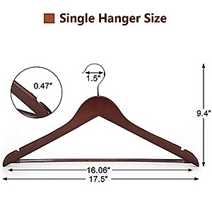 JS HANGER Multifunctional High Grade Solid Wooden Suit Hangers, Coat Hangers, Walnut Finish, 20-Pack