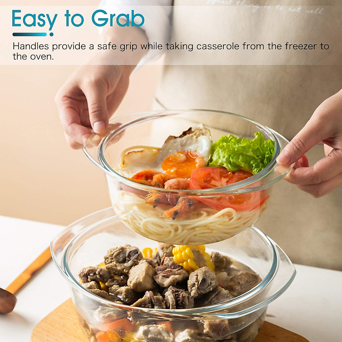 Clear Round Glass Casserole by NUTRIUPS | Small Oven Safe Casserole Dish, 0.65 L
