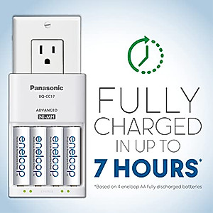 Eneloop Panasonic BQ-CC17SBA Advanced Individual Battery Charger with 4 LED Charge Indicator Lights, White