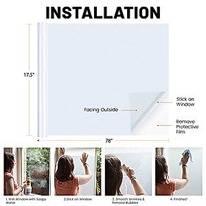 HTVRONT Window Privacy Film - Frosted Glass Window Film, Static Cling Heat Blocking Privacy Film, Window Cling for Home, Office, Bathroom Decoration (17.5"6.5ft, Matte White)