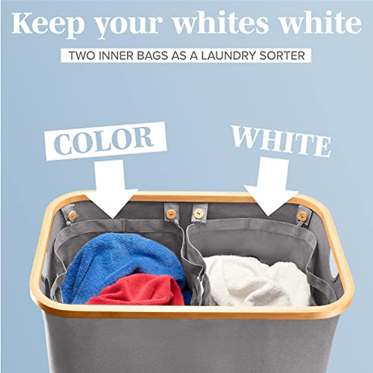 Lonbet - Gray Double Laundry Hamper with Lid, 2 Sections and Removable Bags, Hamper for Laundry 2 Compartment to Simplify Laundry Day for Busy Moms, 39.6 Gallons (3-5 Loads in a Washing Machine)