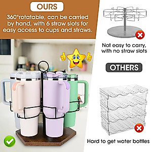 Stanley Cup Holder for Tumbler With Handle, 360° Rotating Stanley Cup Organizer Water Bottle Storage 20/30/40oz Kitchen, Hexagonal Spinning Tumblers Organizer Countertop Cabinet 6 Slots Mugs Turn Rack