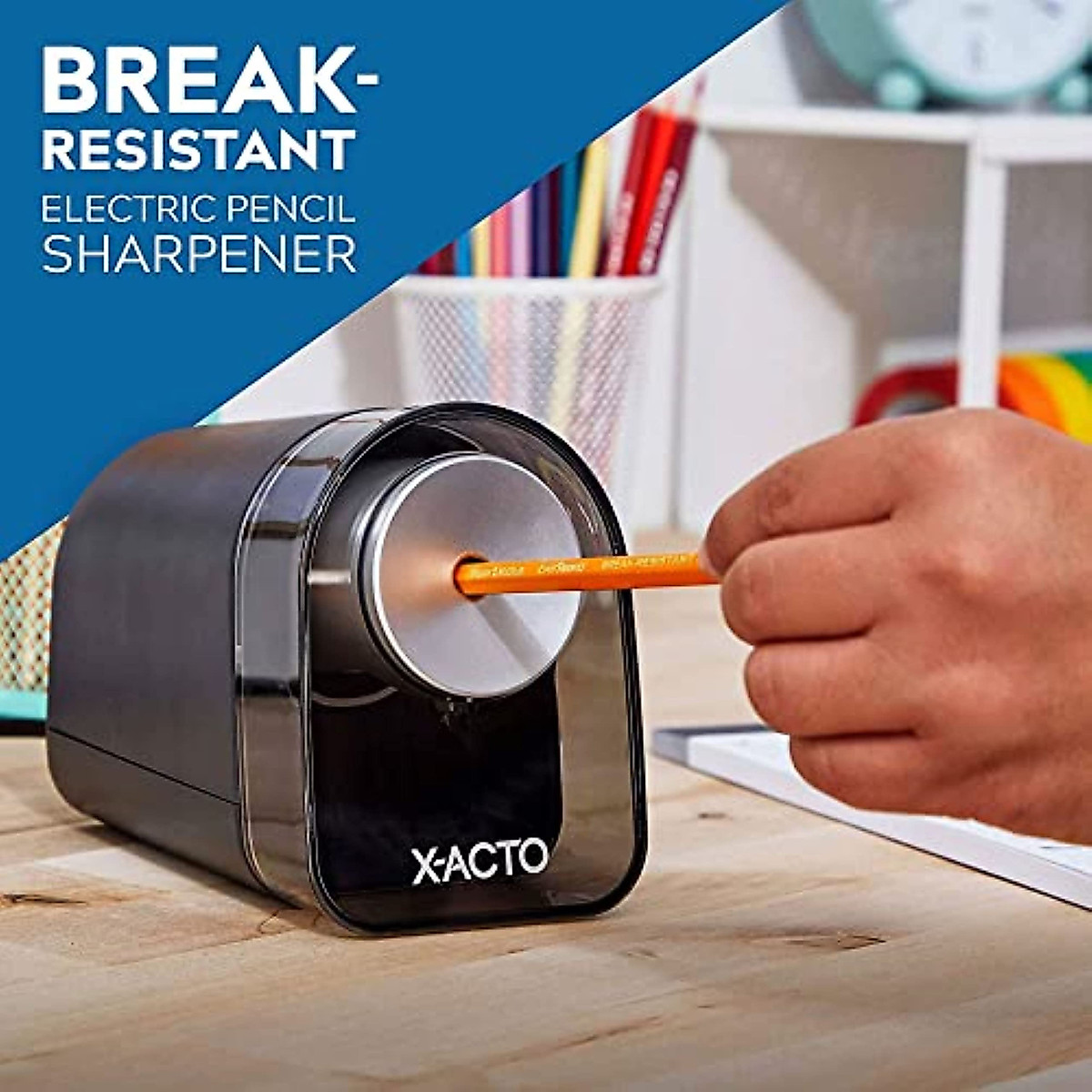 X-ACTO Pencil Sharpener, XLR Electric Pencil Sharpener, Colored Pencil Sharpener for Artists, Powerful, Compact Small Pencil Sharpener, Black, 1 Count