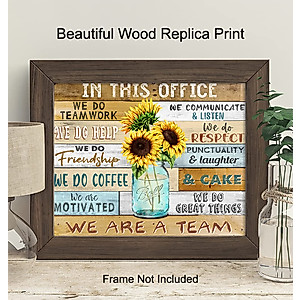 Home Office Wall Art & Decor - Teamwork Wall Art - Encouraging Wall Decor - In This Office We Are A Team Inspirational Saying - Inspiring Positive Quotes Sayings - Motivational poster UNFRAMED 8x10