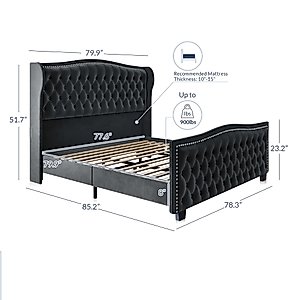 BELLEZE King Headboard Bed Frame with Fast Charging Port, Upholstered Platform Bed Frame with Handmade Button Tufted Headboard, Stable Noise-Free Bedroom Bed, No Box Spring Needed - Oslo (Gray)