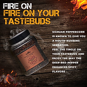 Fusion Select Premium Szechuan Peppercorn - Authentic Sichuan Whole Peppercorns for Chinese Cuisine, Mapo Tofu, Kung Pao Chicken - Spice Seasoning with Tasty Lemon Twist - Double Flip Lid Jar - 6oz