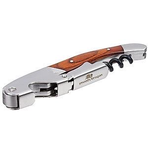 Premium Waiters Corkscrew - 3 in 1 Stainless Steel Wine Opener with Rosewood Pull Tap Handle Bottle Opener and Serrated Foil Cutter