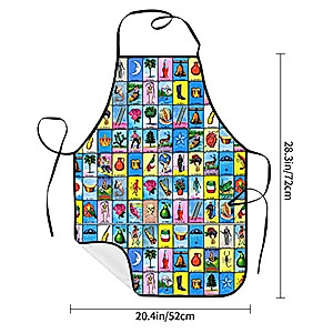 GregTins Colorful Mexican Loteria Cards Apron Bib Apron With Pocket Funny Kitchen Aprons For Women Chef Cooking Bbq Drawing