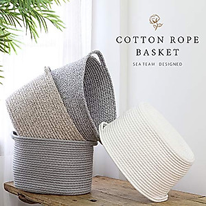 Sea Team Oval Cotton Rope Woven Storage Basket with Handles, Diaper Caddy, Nursery Nappies Organizer, Baby Shower Basket for Kid's Room, 12.2 x 8 x 9 Inches (Small Size, Grey)