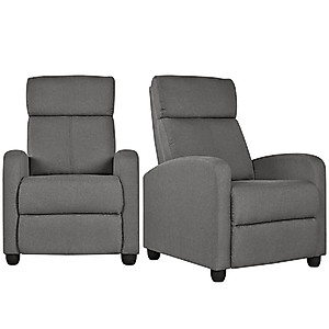 Yaheetech 2-Seat Fabric Pushback Recliner Chair Living Room Chair with Thick Seat Cushion and Backrest Reclining Chair for Living Room Grey