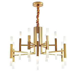 BOKT Modern Gold LED Sputnik Chandelier Mid Century Brushed Brass 24-Lights Round Chandelier Pendant Light Kitchen Island Vintage Industrial Flush Mount Ceiling Light Fixture