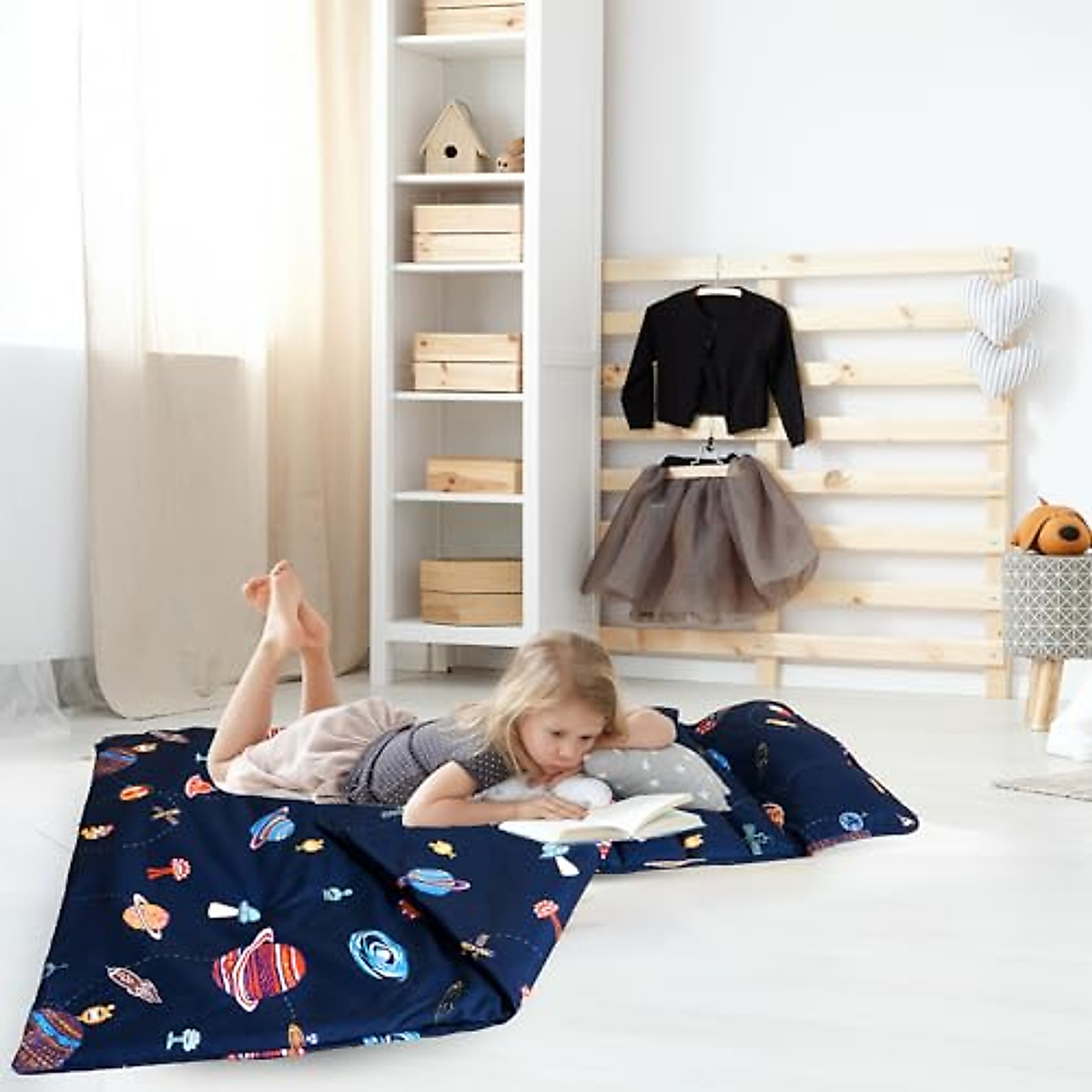 PHF Space Toddler Nap Mat Set, with Removable Pillow for Toddler Boys Girls, Soft and Lightweight for Daycare, Preschool, Travel, Kindergarten Sleeping Bag, Fits Ages 3-6 Years, Space