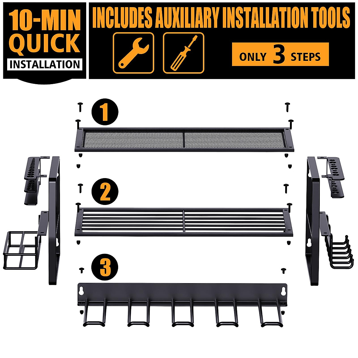 Kayfia Power Tool Organizer Wall Mounted 3 Layer Garage Organization Floating Cordless Drill Holder Heavy Duty Tool Organizers and Storage with Screwdriver/Plier/Hammer/Bit Holder Father's Day Gifts