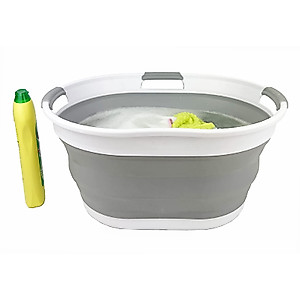 SAMMART 25L (6.6 gallon) Collapsible Plastic Laundry Basket - Foldable Pop Up Storage Container/Organizer - Portable Washing Tub - Space Saving Hamper/Basket (White/Grey)