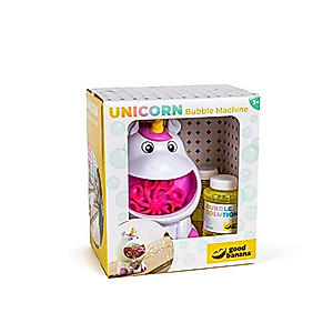 Good Banana Unicorn Bubble Machine, Cordless Automatic Bubble Maker, Blower for Kids, 2 Bottles of Solution, Indoor and Outdoor Play, Backyard, Patio, Bath Time, Big Billows of Colorful Bubbles