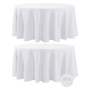 Fokitut 2 Pack Waterproof Round Tablecloth, 120 Inch, Stain Resistant and Wrinkle Polyester Table Cloth, Fabric Table Cover for Kitchen Dining, Wedding, Party, Holiday Dinner-White