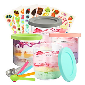 ZFZ Creami Pints and Lids for Ninja 4 Pack Creami Pint Containers Cups Ice Cream Maker Compatible with Ninja NC301 NC300 NC299AMZ Series Accessories, Dishwasher Available