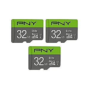 PNY 32GB Elite Class 10 U1 microSDHC Flash Memory Card 3-Pack - 100MB/s, Class 10, U1, Full HD, UHS-I, micro SD