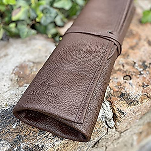 MARION - LA PETITE - Genuine Calf Top Grain Brown Leather - Handcrafted Professional Chef's Knife Storage Roll Bag - 5 Pockets…
