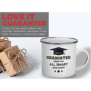 Flairy Land Graduation Camper Mug 12oz - All Smart and Stuff - Graduation Gifts for Her Senior Graduation College Student College Graduate Classmate MBA Grad