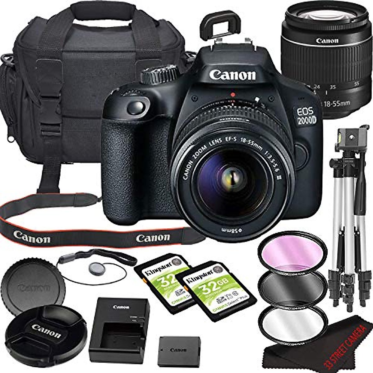 Canon EOS 2000D (Rebel T7) DSLR Camera Bundle with 18-55mm Lens | Built-in Wi-Fi|24.1 MP CMOS Sensor | |DIGIC 4+ Image Processor and Full HD Videos + 64GB Memory(17pcs) (Renewed)