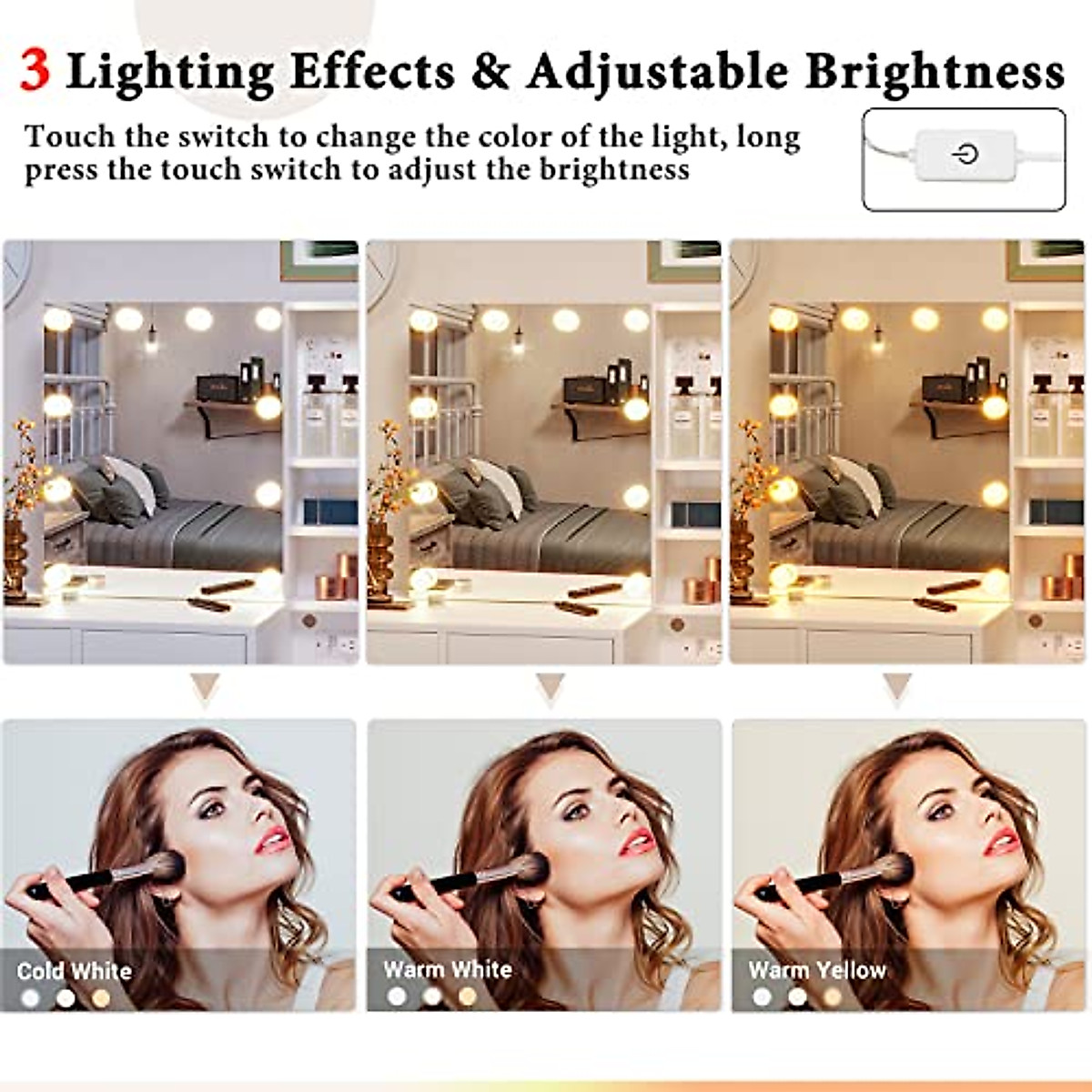 Tiptiper Makeup Vanity with Lights, Vanity Table with Charging Station, Vanity Desk with Sliding Mirror and 10 LED Light Bulbs, Makeup Table with 5 Drawers, Hidden and Open Storage Shelves, White