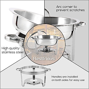 Restlrious Chafing Dish Buffet Set 2 Pack Round Stainless Steel Chafers and Buffet Warmers Sets Glass Lid, 5 QT Full Size Set w/Water Pan, Food Pan, Fuel Holder for Catering Event