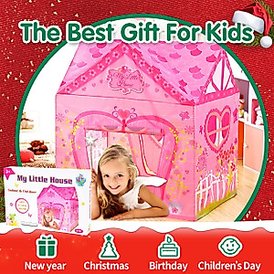 PLAY 10 Kids Tent, Princess Castle Pink Tent for Kids, Kids Playhouse Kids Play Tent, Kids Tent Indoor Playhouse for Kids Outdoor, 37 * 28 * 40inch,Big Enough for 2-3 Little Kids Play Together