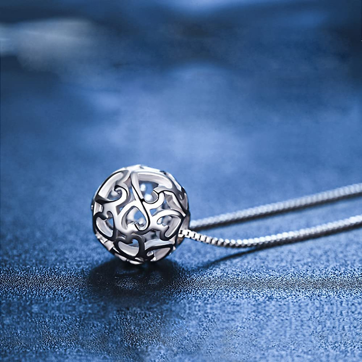 H&Beautimer 925 Sterling Silver Italian Handmade Box Chain Necklace for Women - Minimalist Ball Pendant Necklace 18'' - Charm Jewelry-Birthday Gift (Hollow Style)