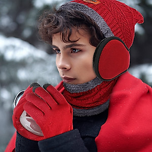 6 Sets Winter Ski Warm Set, Including 6 PCS Winter Knit Hat 6 PCS Neck Warmer 6 PCS Winter Knitted Gloves 6 PCS Unisex Foldable Ear Warmers for Men Women