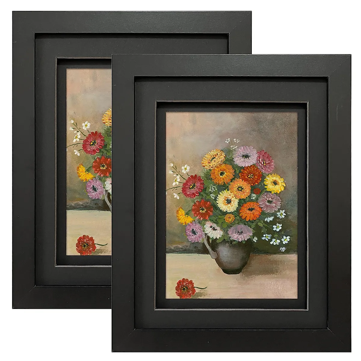LUCKYLIFE 5x7 Picture Frame Black Wood with Double Black Mat for Tabletop or Wall, Set of 2