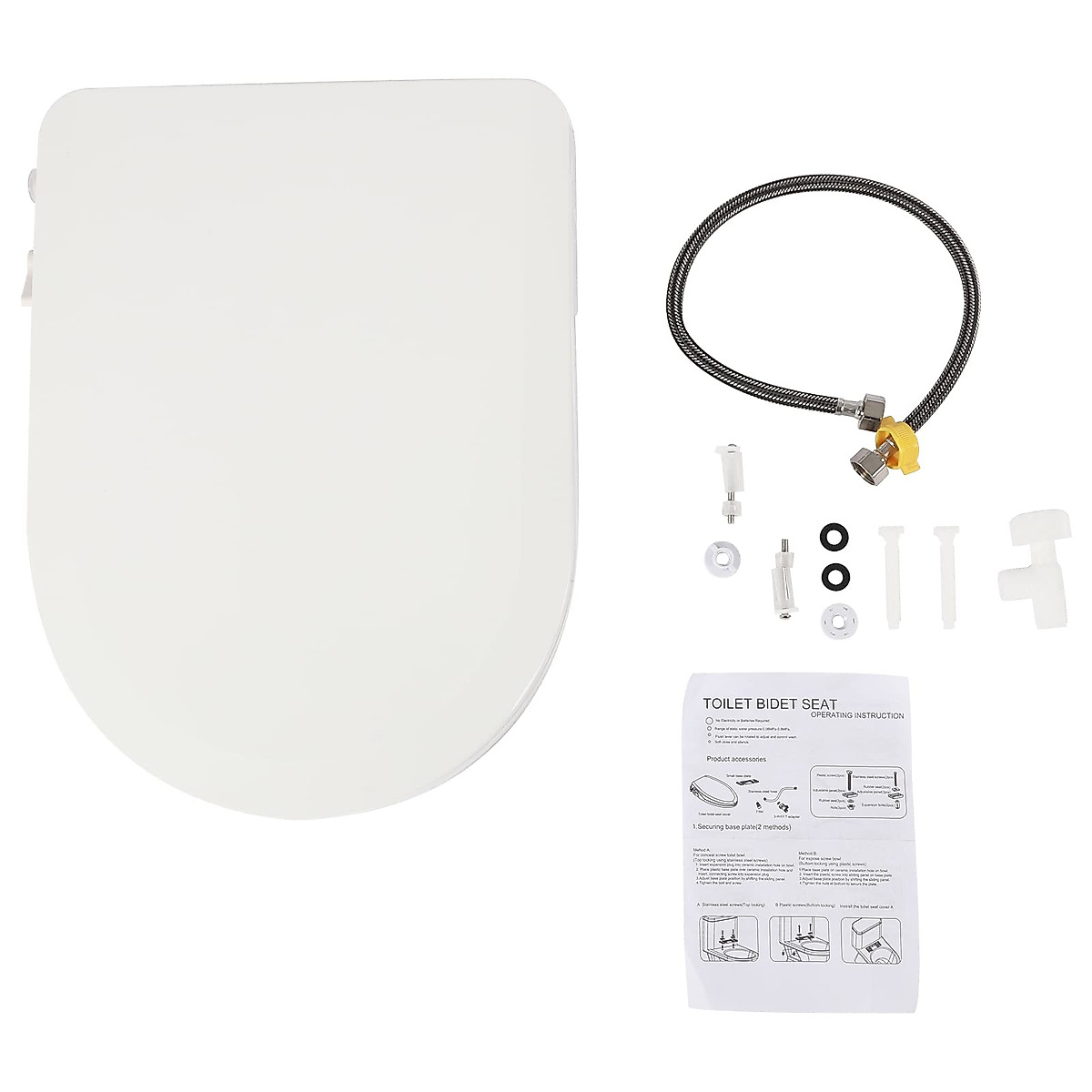 Non-Electric Bidet Toilet Seat, Elongated Toilet seat, White, Bidet Attachment for Toilet