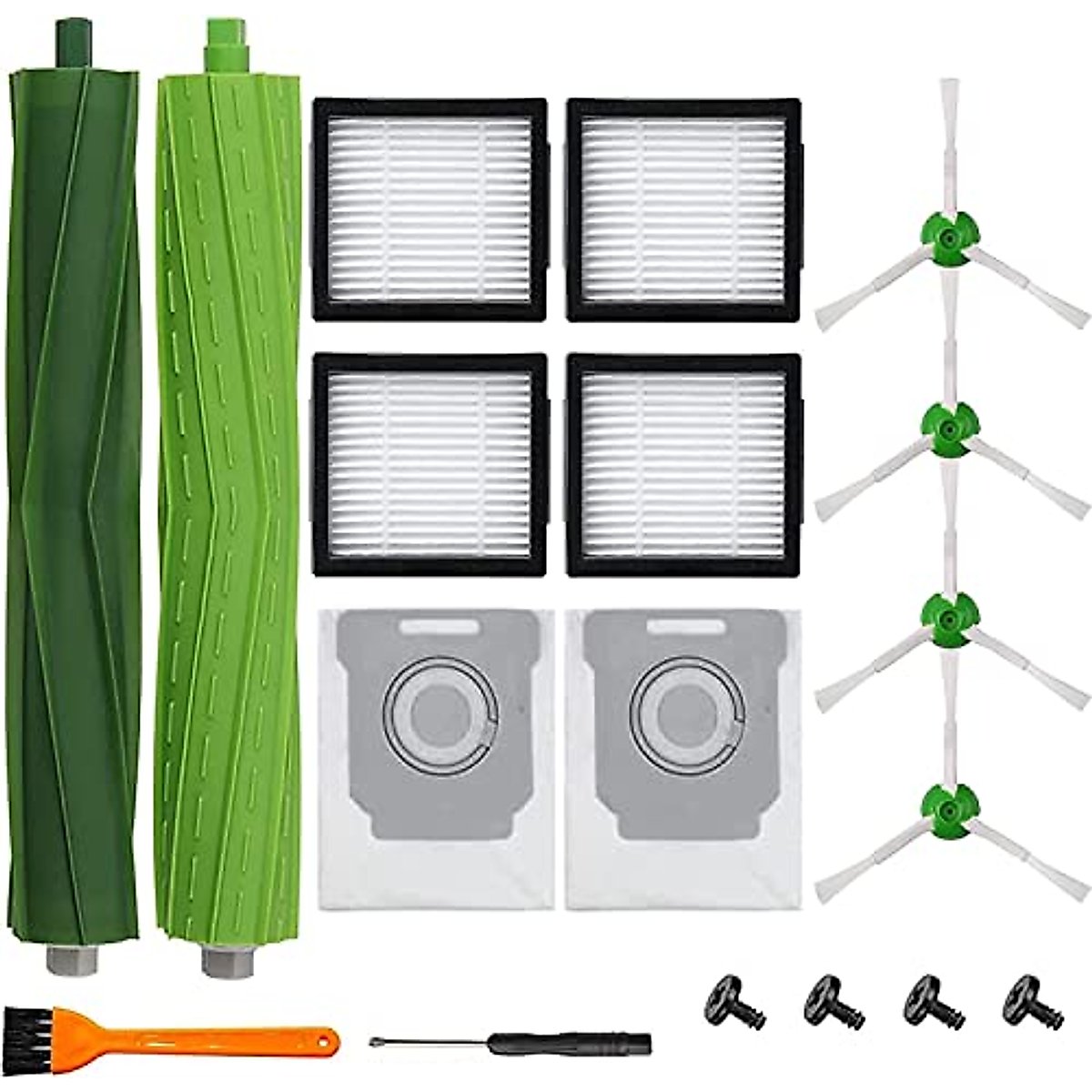 Replacement Parts accessories Compatible for iRobot Roomba i3 i3+ i4 i6 i6+ i7 i7+ i8 i8+/Plus E5 E6 E7 I,E &J Series Vacuum Cleaner(1 Set of Multi-Surface Rubber Brushes, Brushes,Filters, Vacuum Bags