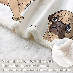 Sleepwish Pug Blanket for Kids Adults Pug Fleece Blanket for Boys Soft Girl Fuzzy Throw Blanket Cute Dog Blanket Animal Pattern Sherpa Plush Blanket for Women Pug Lover (50"x 60")
