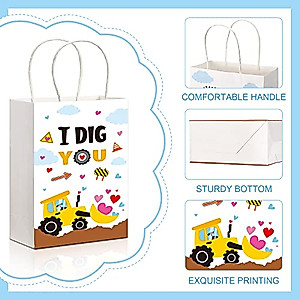 24 Pcs Valentine Treat Bags for Kids, I Dig You Construction Party Bags Valentines Day Gift Bags Construction Party Favors Truck Themed Valentines Paper Bags with Handle Construction Party Decorations