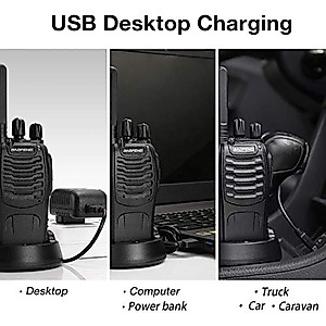 BAOFENG BF-88ST Walkie Talkies for Adults, Portable License-Free Walkie Talkie with Hands Free VOX USB Charging, Two Way Radios Long Range Rechargeable with Earpieces and Chargers (Black, 4 Pack)