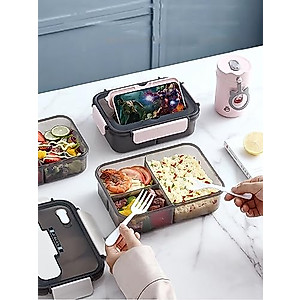 Bento Box Adult Lunch Box, 1600ML Bento Lunch Containers for Adults, Modern Minimalist Design Bento Box with Utensil, Leak-Proof Lunchbox Bento Box for Dining Out, Work, Picnic, Pink