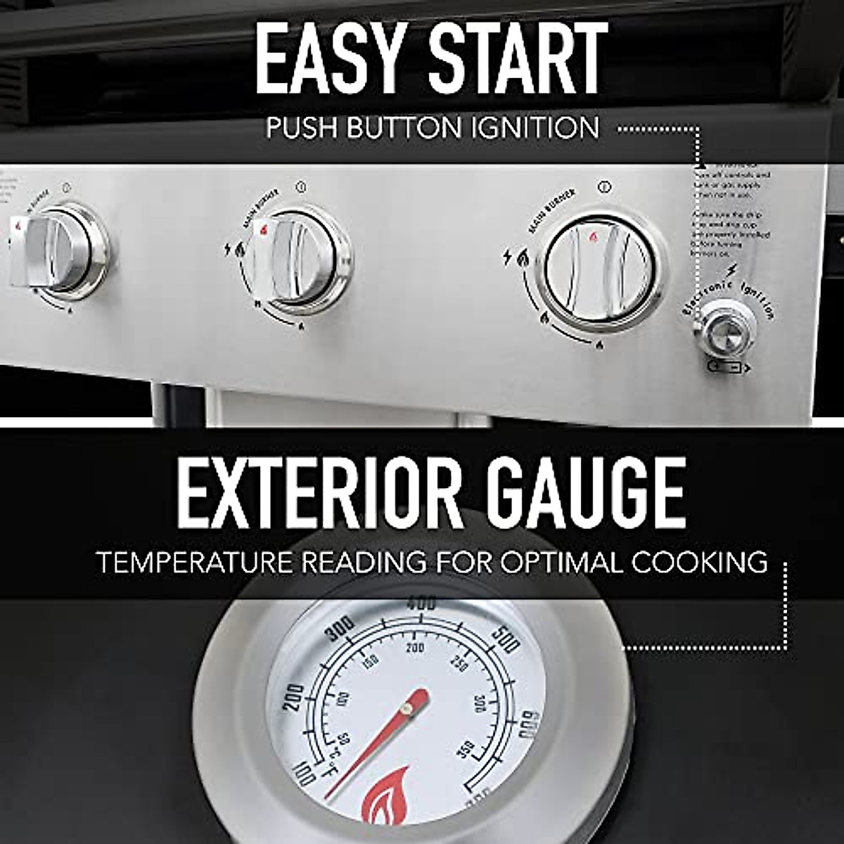 Permasteel 3-Burner Gas Grill | Cast Iron Cooking Grates, Grilling Tools Holder, Foldable Sides, PG-A40301-BK, Pedestal Style, 30000 Total BTUs - Black