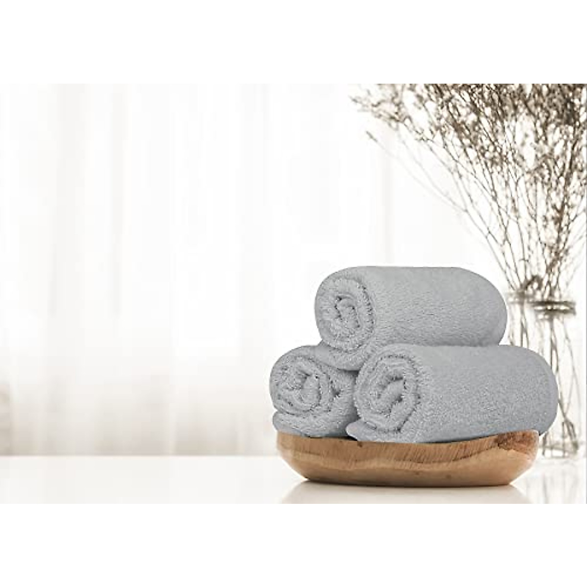 Cotton & Calm Exquisitely Fluffy 100% Cotton Wash Cloths Set - Luxurious 24 Pack Grey Washcloths - 12x12 Inches Face Towel - Super Soft and Absorbent for Face, Hand, Gym & Spa
